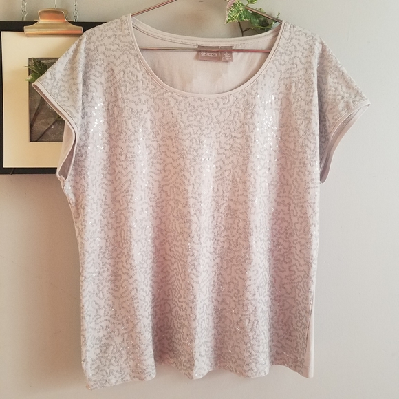 Chico's | Tops | Chicos Short Sleeve Sequin Top 2 Or L | Poshmark